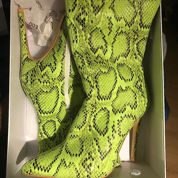 Shoes | Lime Green Snake Skin Boots | Poshmark